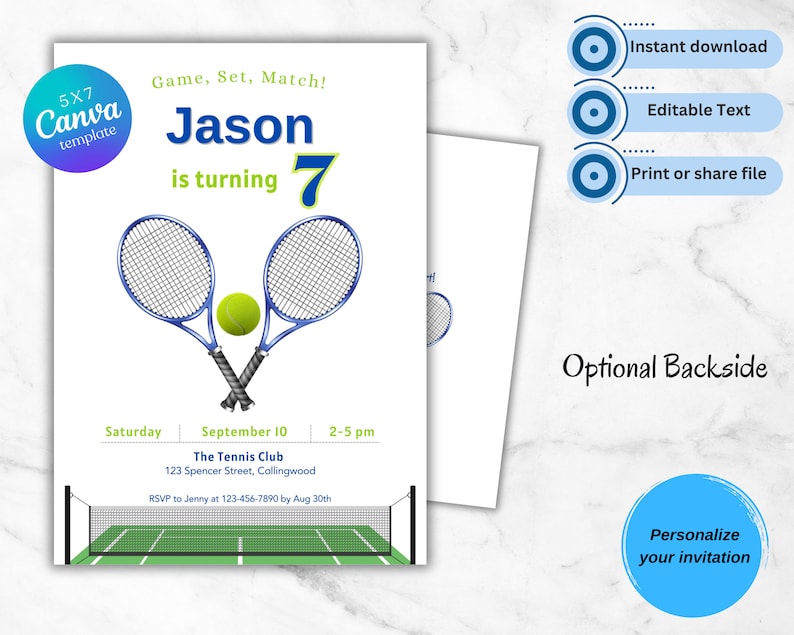 Tennis Birthday Invitation TEMPLATE | EDITABLE | Matchpoint | Tennis ...