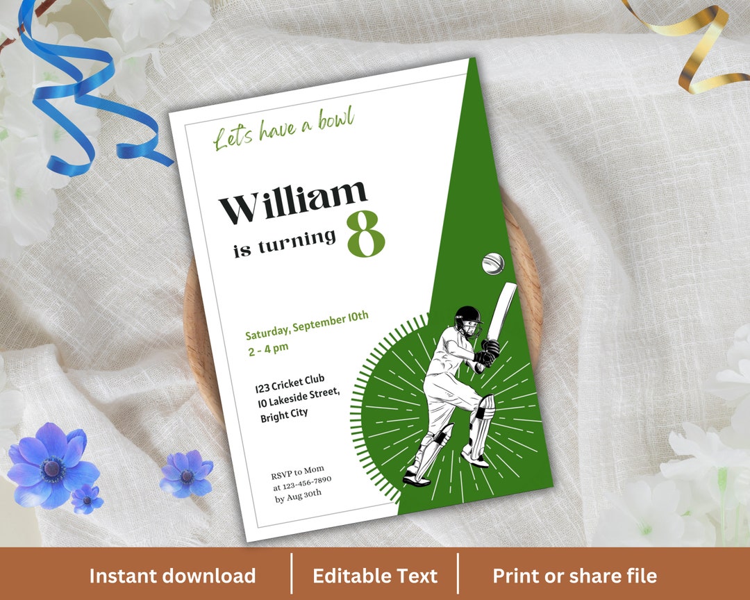 Cricket Theme Birthday Template EDITABLE, Sports Theme, PRINTABLE ...