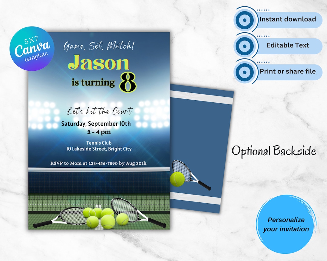 Tennis Birthday Invitation TEMPLATE | EDITABLE | Matchpoint | Tennis ...