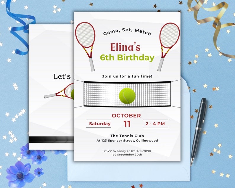 Tennis Birthday Invitation TEMPLATE | EDITABLE | Matchpoint | Tennis ...