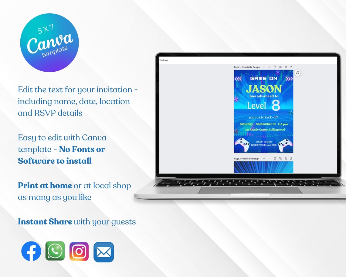 Video Game Birthday Template Custom EDITABLE, PRINTABLE Digital Card ...