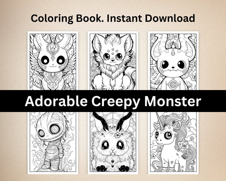 Creepy Cute Monster Coloring Book, Digital Coloring Book Pdf, Halloween ...