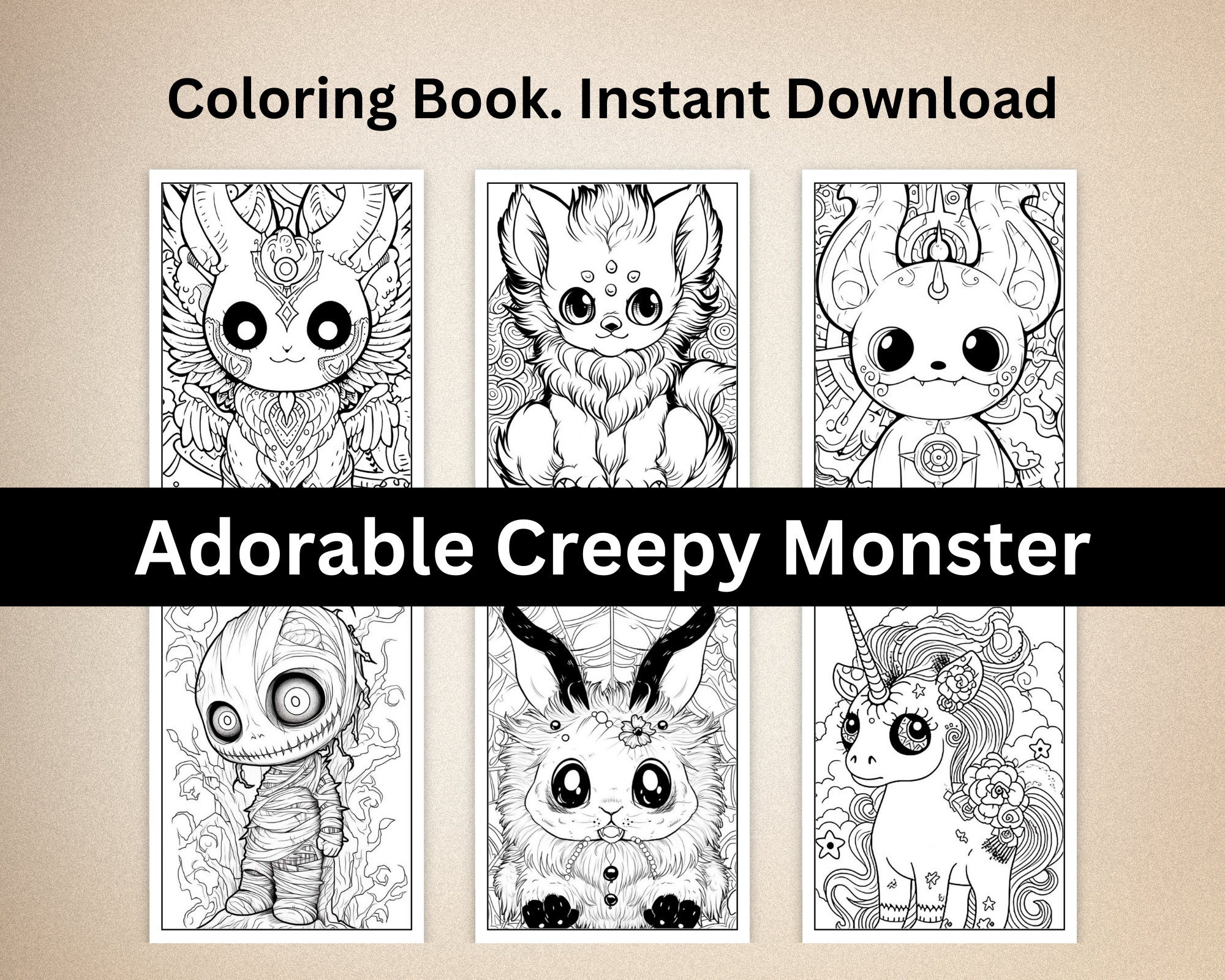 Creepy Cute Monster Coloring Book, Digital Coloring Book Pdf, Halloween ...