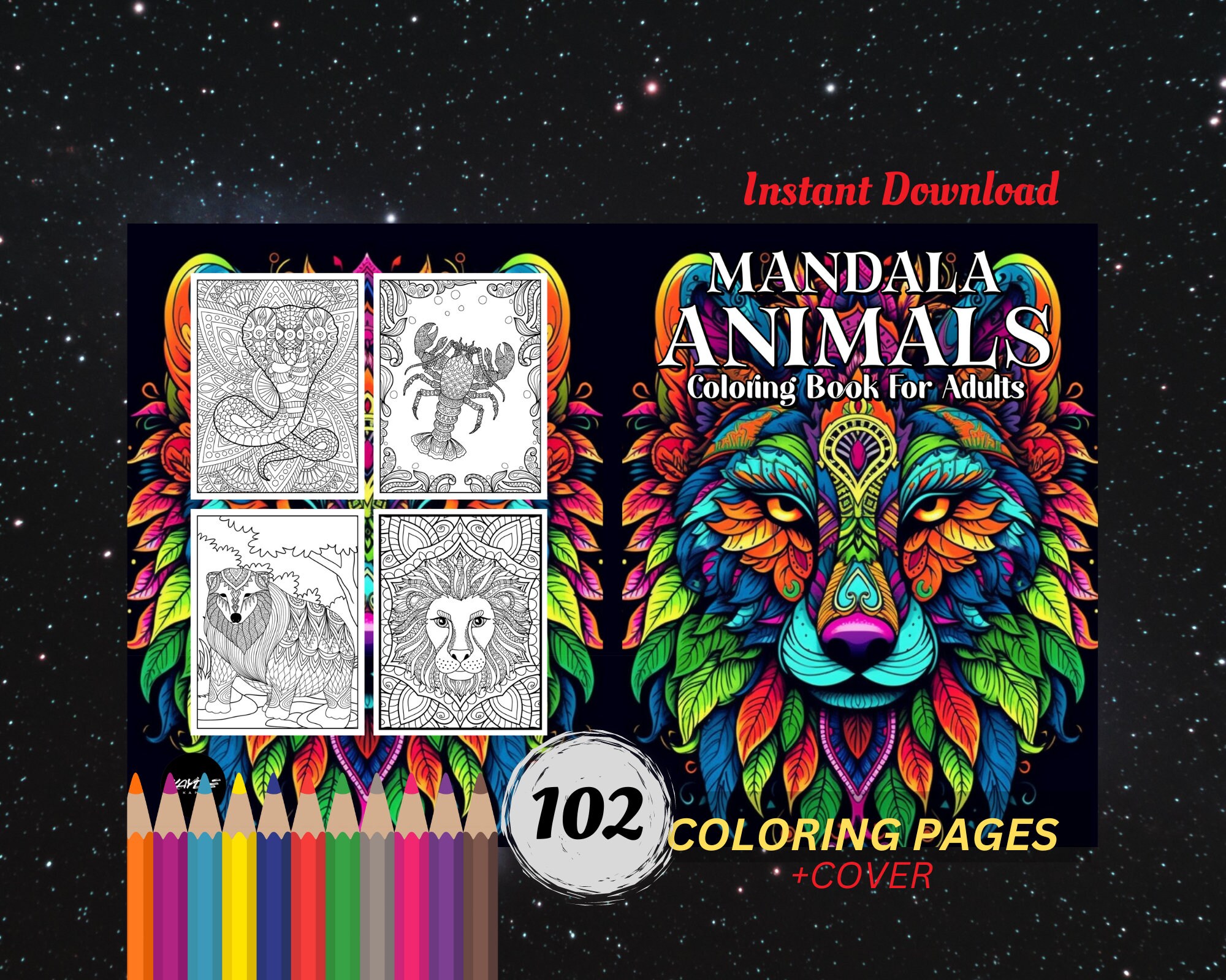Mandala Animals Coloring Book, Digital Activity Book, Adult Coloring ...