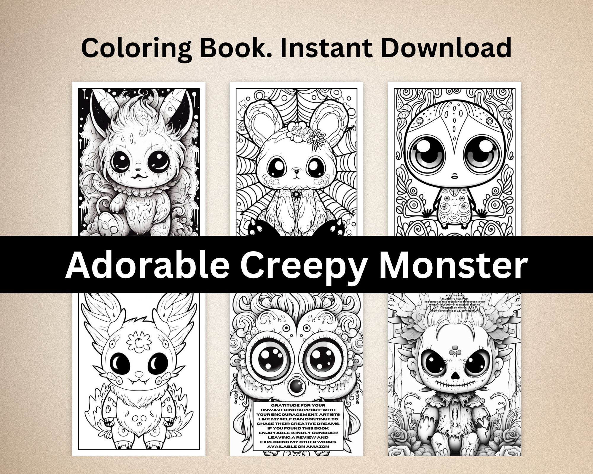 Creepy Cute Monster Coloring Book, Digital Coloring Book Pdf, Halloween ...