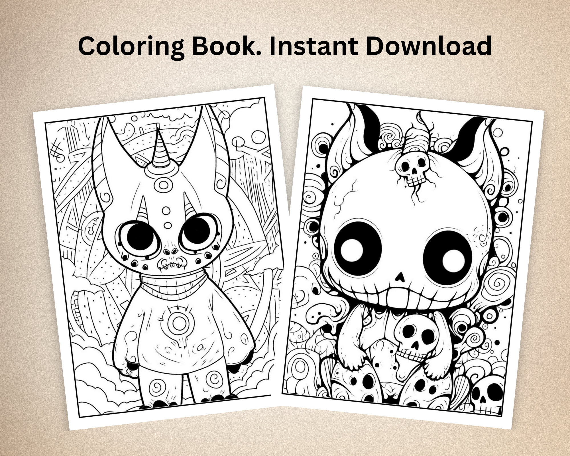 Creepy Cute Monster Coloring Book, Digital Coloring Book Pdf, Halloween ...