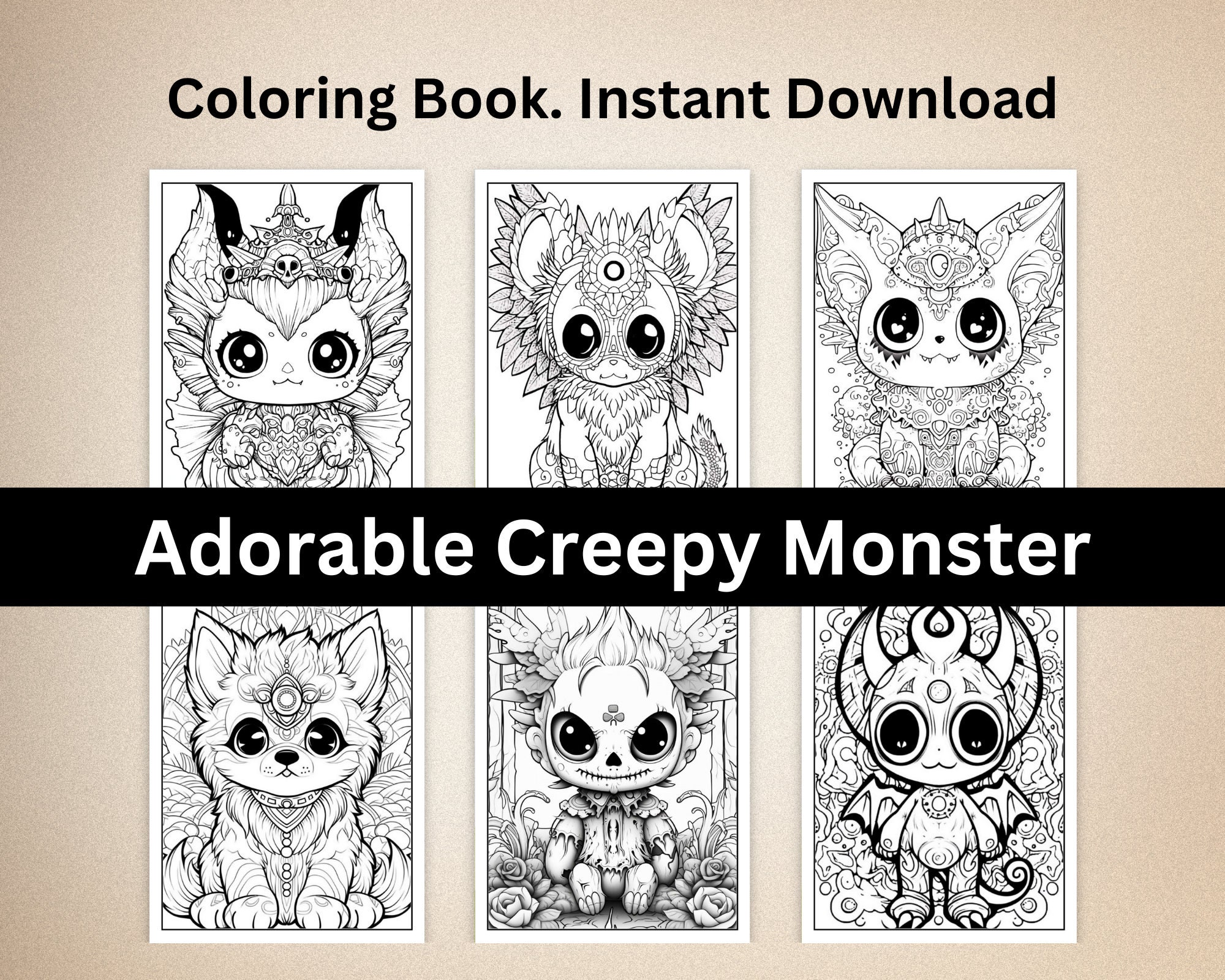 Creepy Cute Monster Coloring Book, Digital Coloring Book Pdf, Halloween ...
