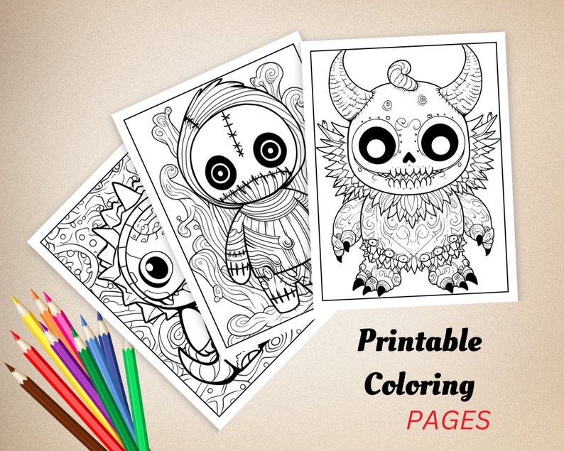 Creepy Cute Monster Coloring Book, Digital Coloring Book Pdf, Halloween ...