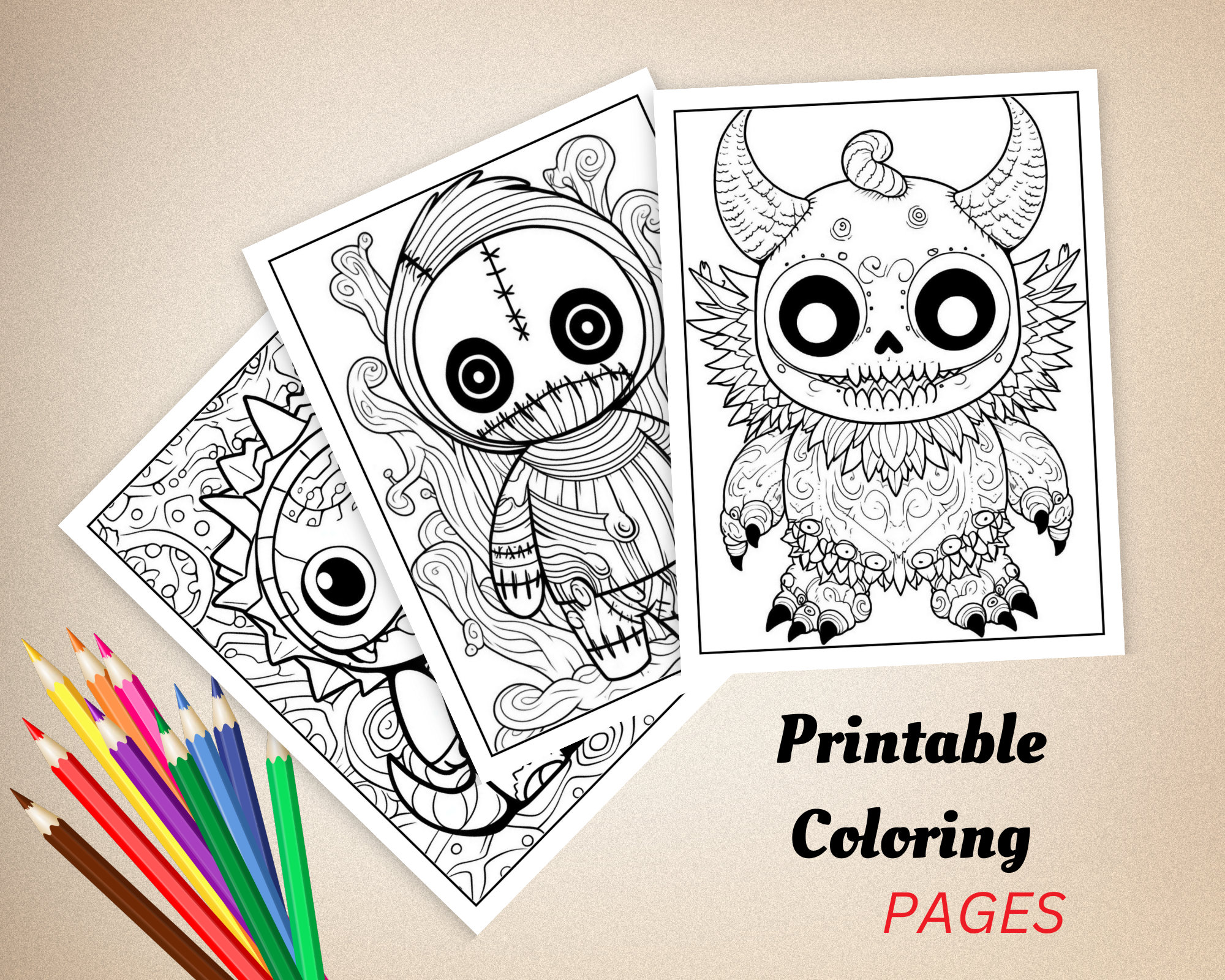 Creepy Cute Monster Coloring Book, Digital Coloring Book Pdf, Halloween ...