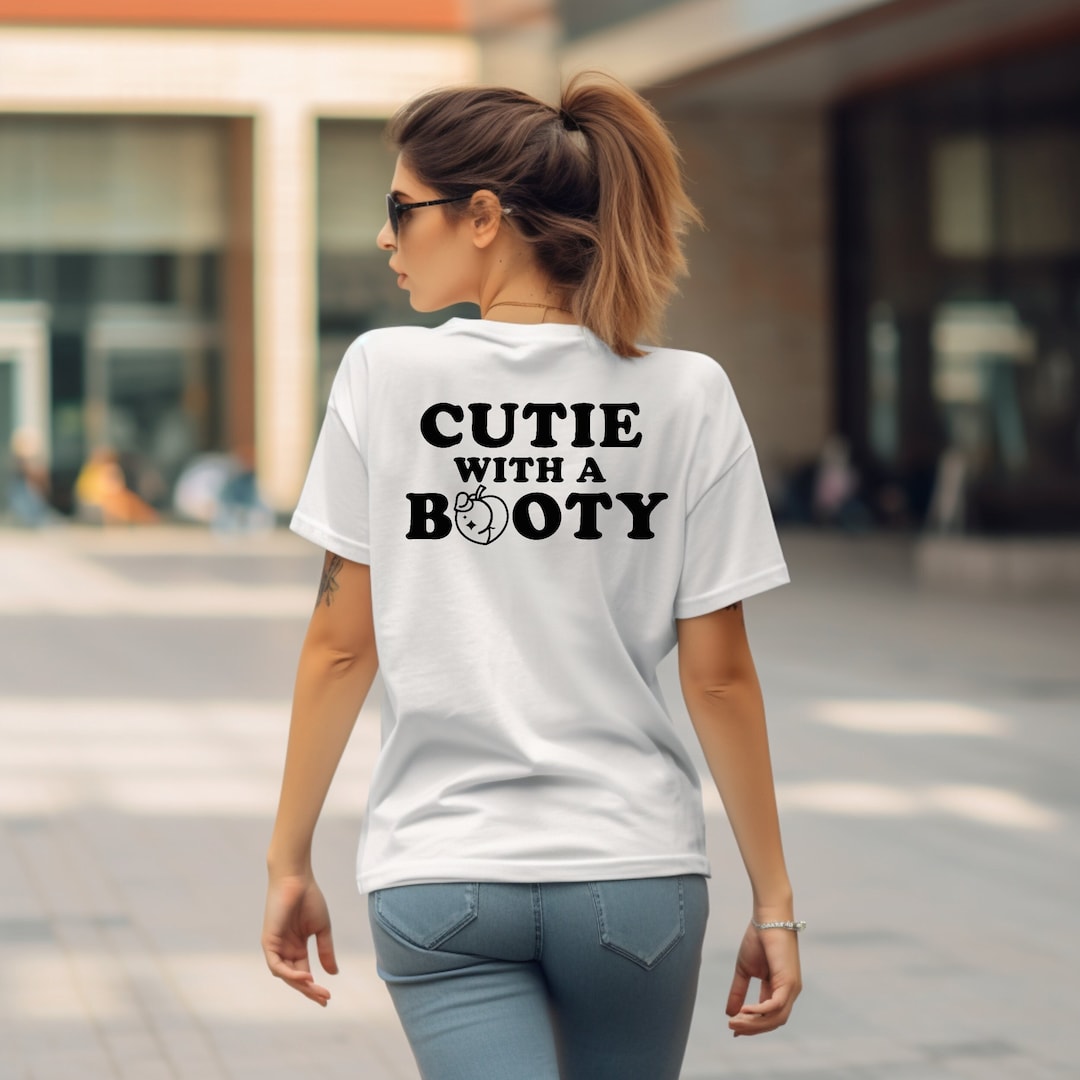 Cutie With A Booty Shirt, Adult Humor Retro Peach Tee, Funny Workout ...