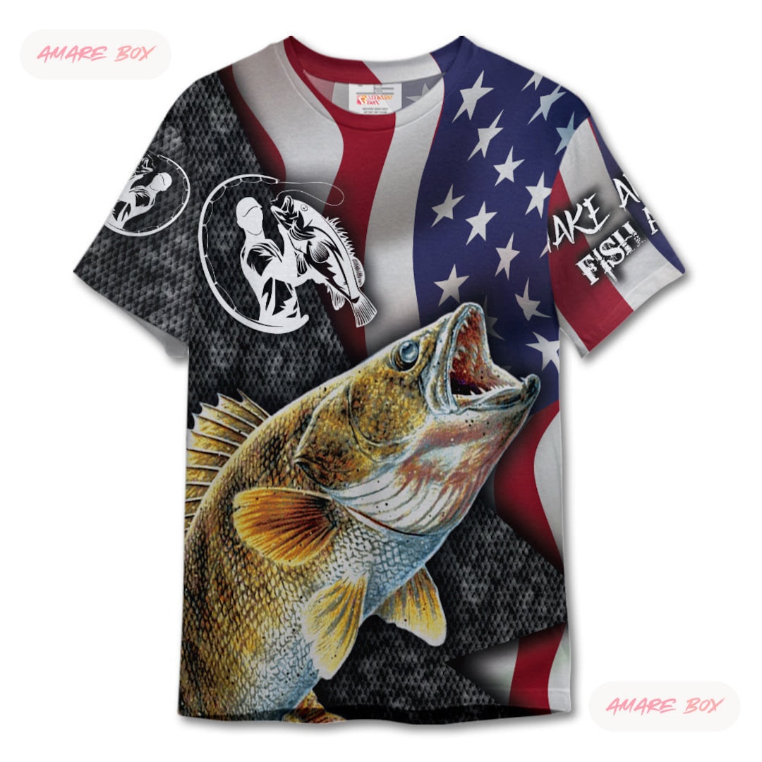 Amare Box American Flag Walleye Fishing, Fishing Tshirt, Full 3D Print ...