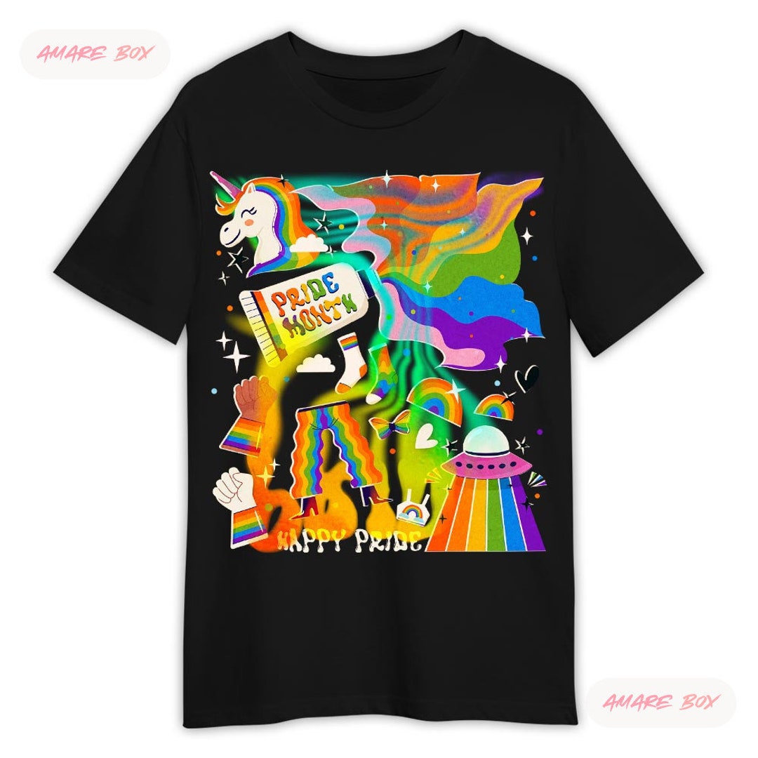 Amare Box Pride Day LGBT Rainbow Flag Shirt, Gay Lesbian, Horse Horn ...