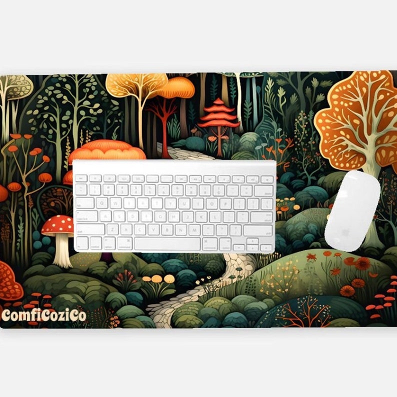 Dark Forest Desk Mat 24x14 Whimsical Woodland Scene, Dark Cottagecore ...