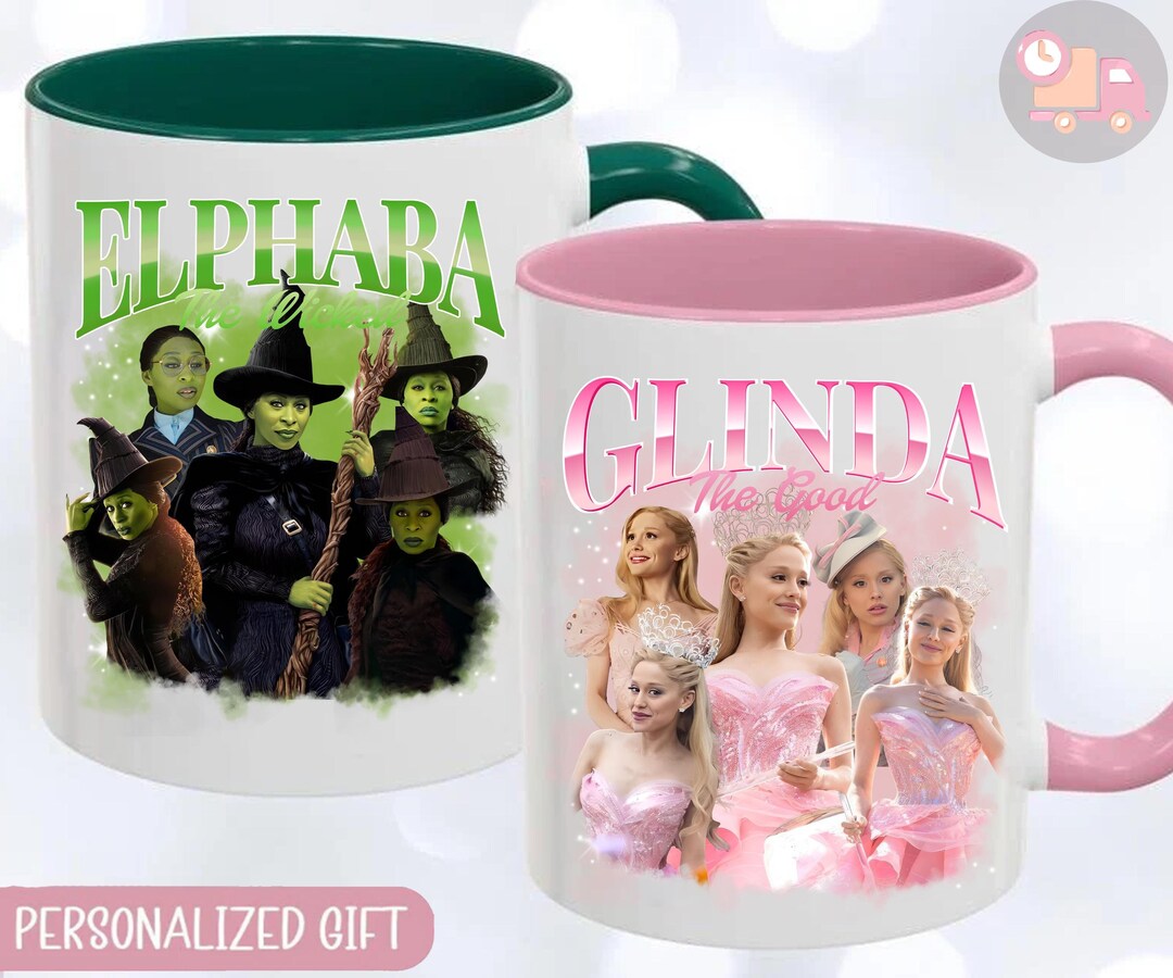Elphaba Glinda Wicked Coffee Mug, Pink and Green Musical Mug, Wicked ...