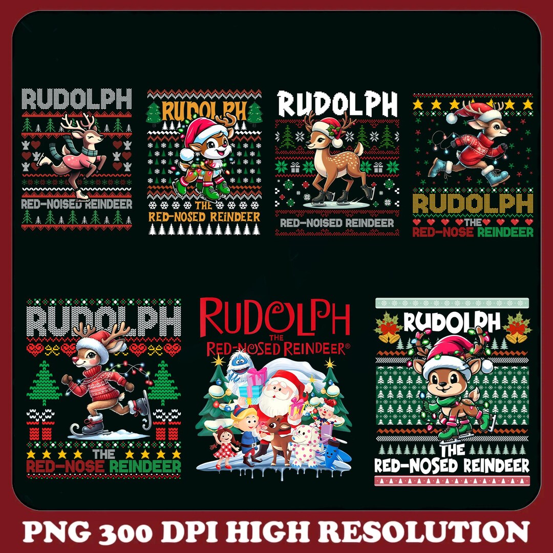 Rudolph the Red-nosed Reindeer Christmas PNG Bundle, Rudolph Xmas ...