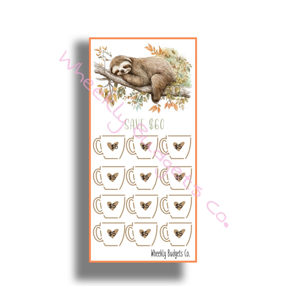 Coffee Sloth Savings Challenge Digital Low Budget Savings Challenge - Etsy