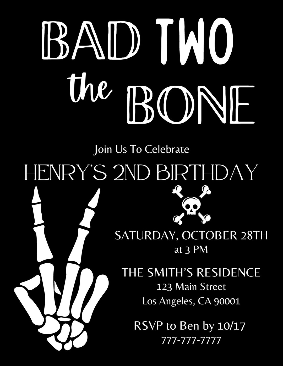 Bad Two the Bone Birthday Invite - Etsy