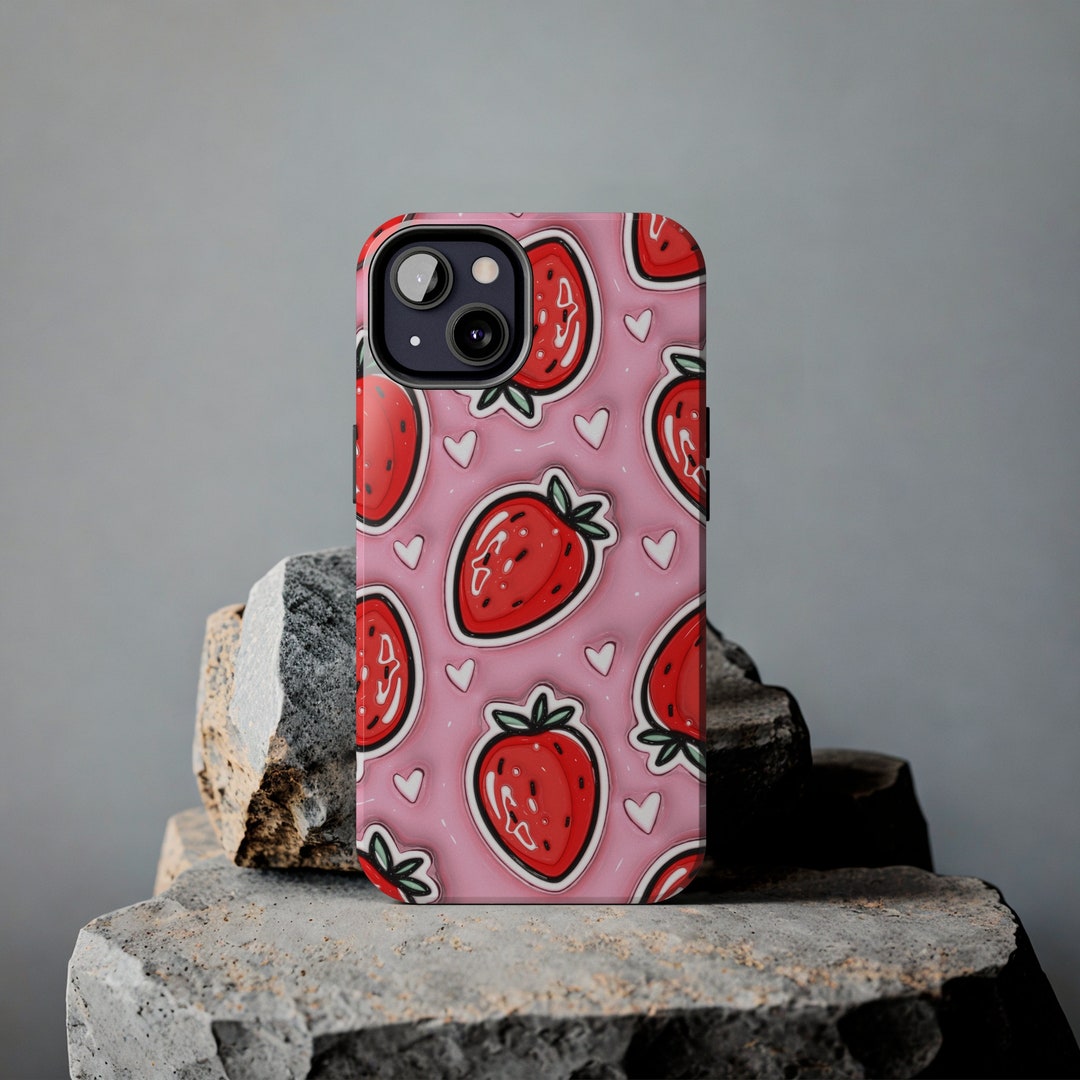 Strawberries iPhone Case print 3D Optical Illusion iPhone 15 Unique Gifts iPhone 14 Plus Y2K ...