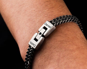 Personalized Leather Bracelet, Engraved Men's Name Bracelet, Custom ...