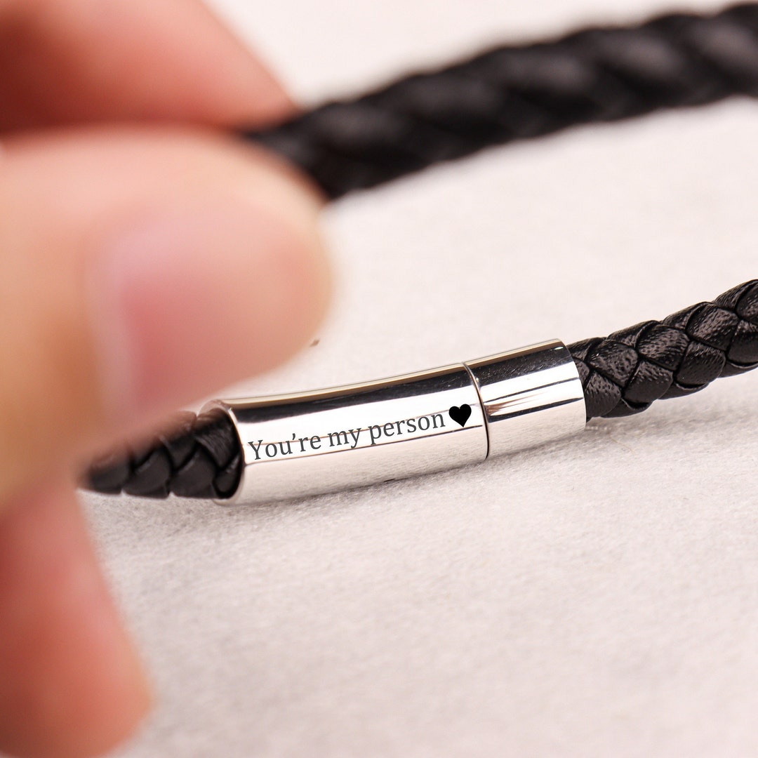 Personalized Leather Bracelet, Engraved Men's Name Bracelet, Custom ...