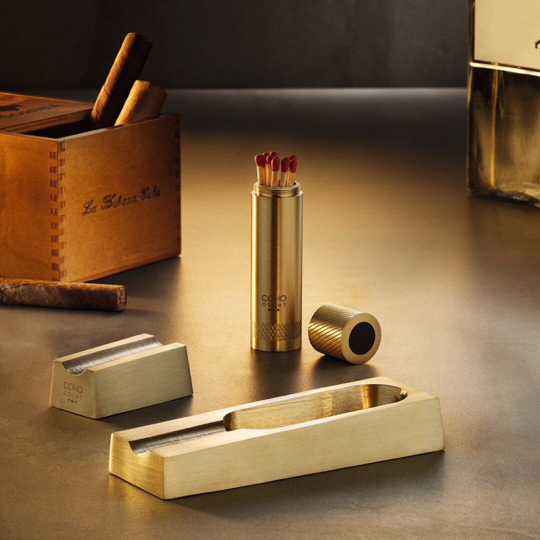 Coho Patron ("boss") Solid Matte Brass Cigar Ashtray, Cigar Holder ...