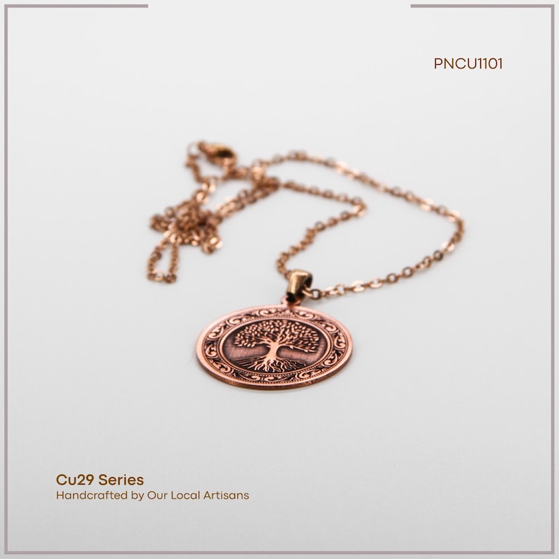 Tree of Life Pure Copper Pendant Necklace — Hand-engraved Round ...