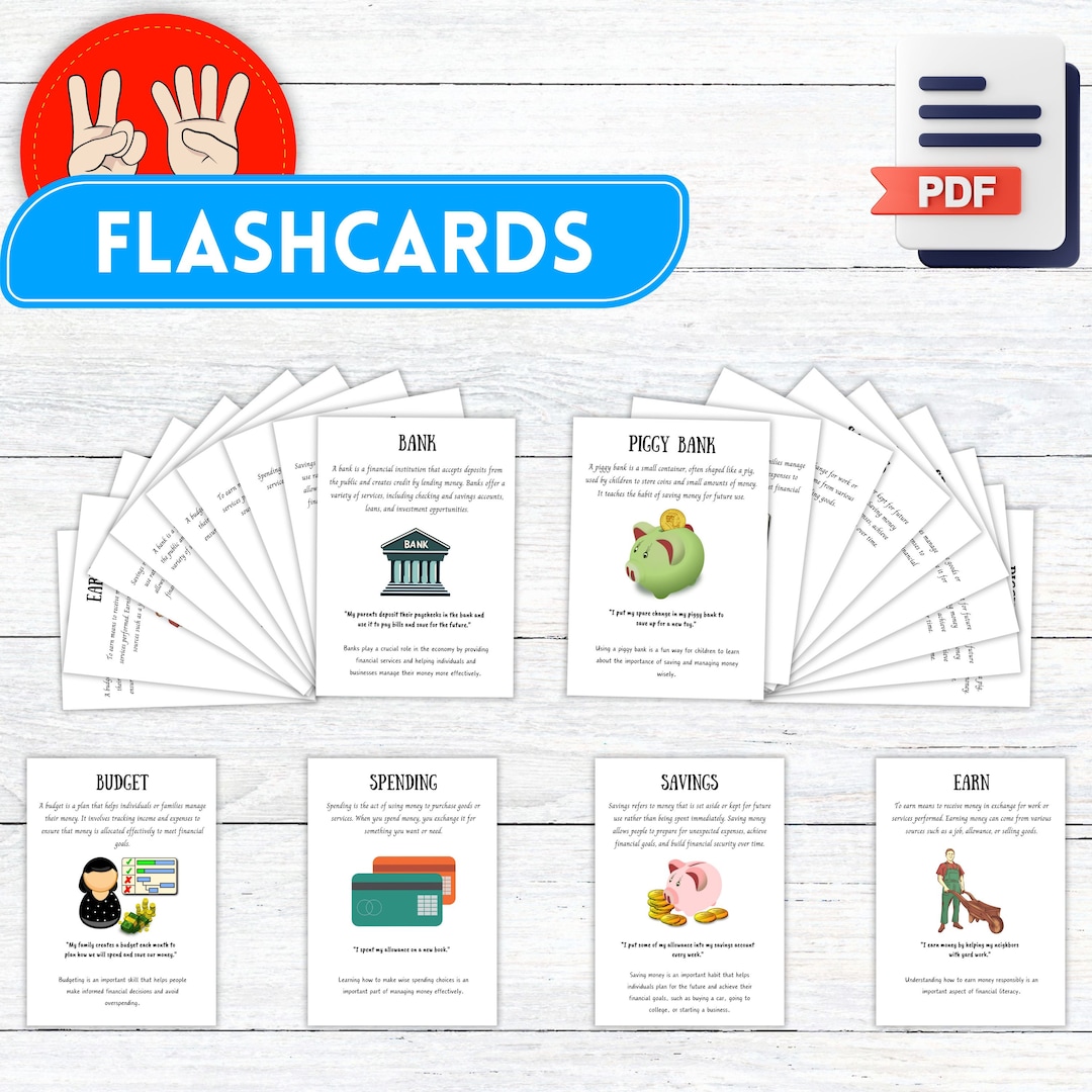 Financial Literacy Flashcards for Kids Set of 24 Educational Cards - Etsy