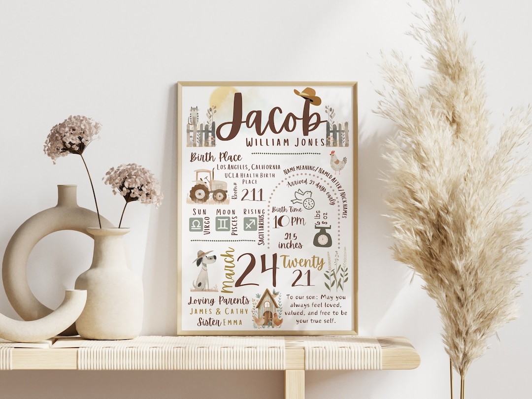 Personalized Baby Birth Stats Sign for Birth Announcement or as Nursery ...