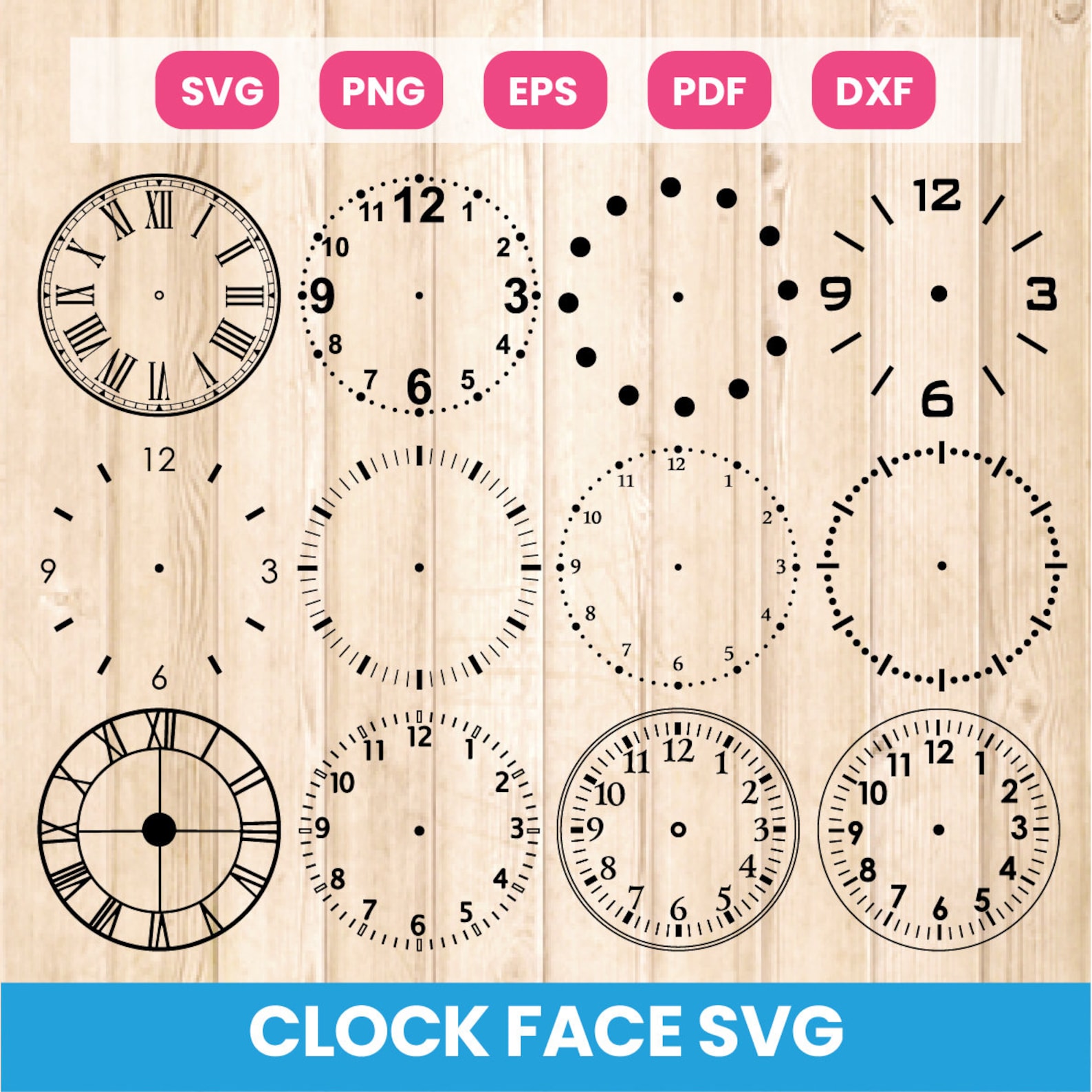 Clock Face Svg Bundle, Clock Svg, Clock Face Clipart for Cricut, Clock ...
