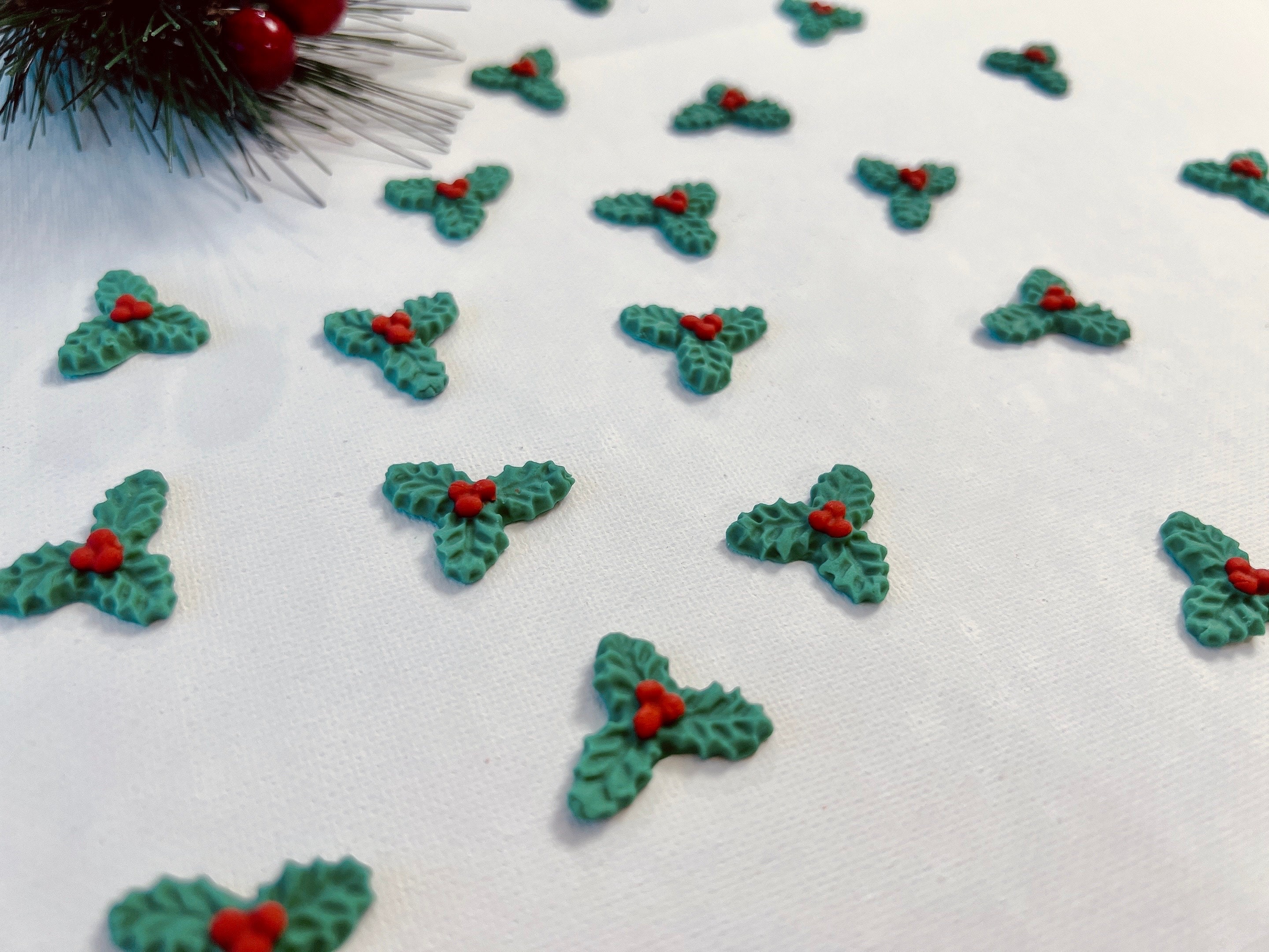 Mini Holly Leaves Cupcake Toppers Edible Cake Decoration | Christmas ...