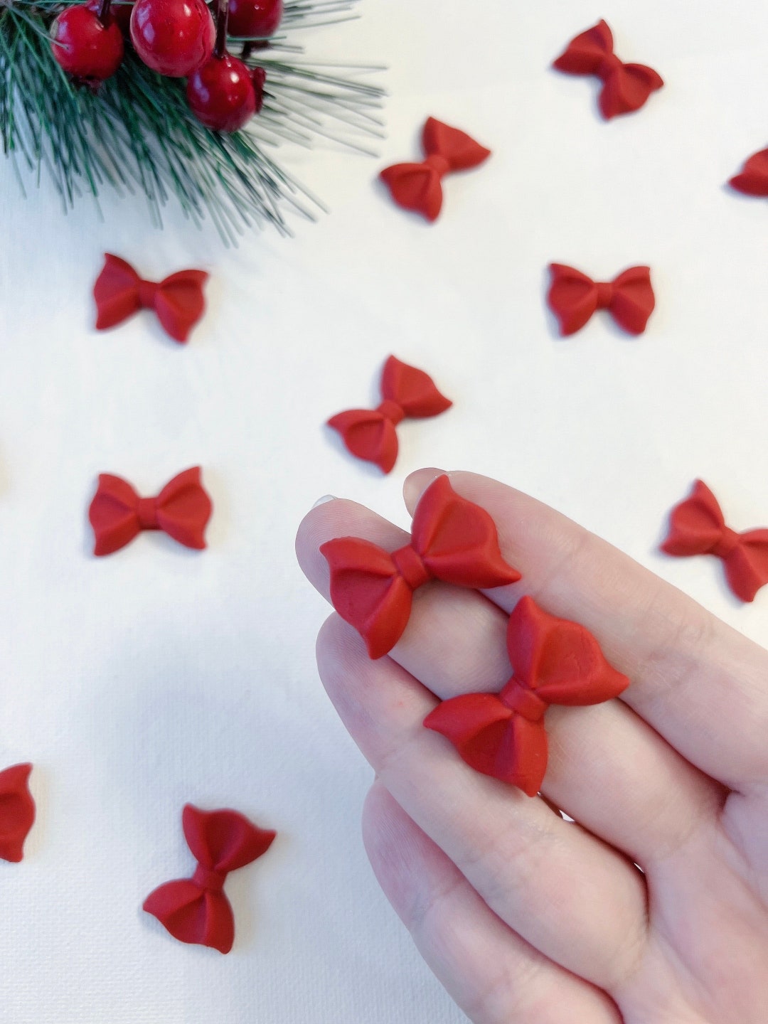 Red Bow Cupcake Toppers Fondant Cake Decoration | Bow Cake Toppers ...