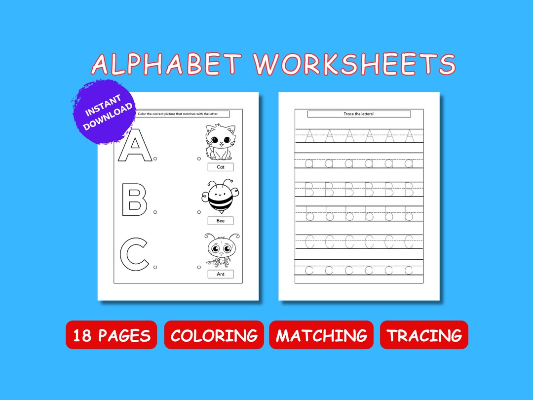 Coloring, Matching, Tracing Printable Alphabet Worksheet - Preschool ...