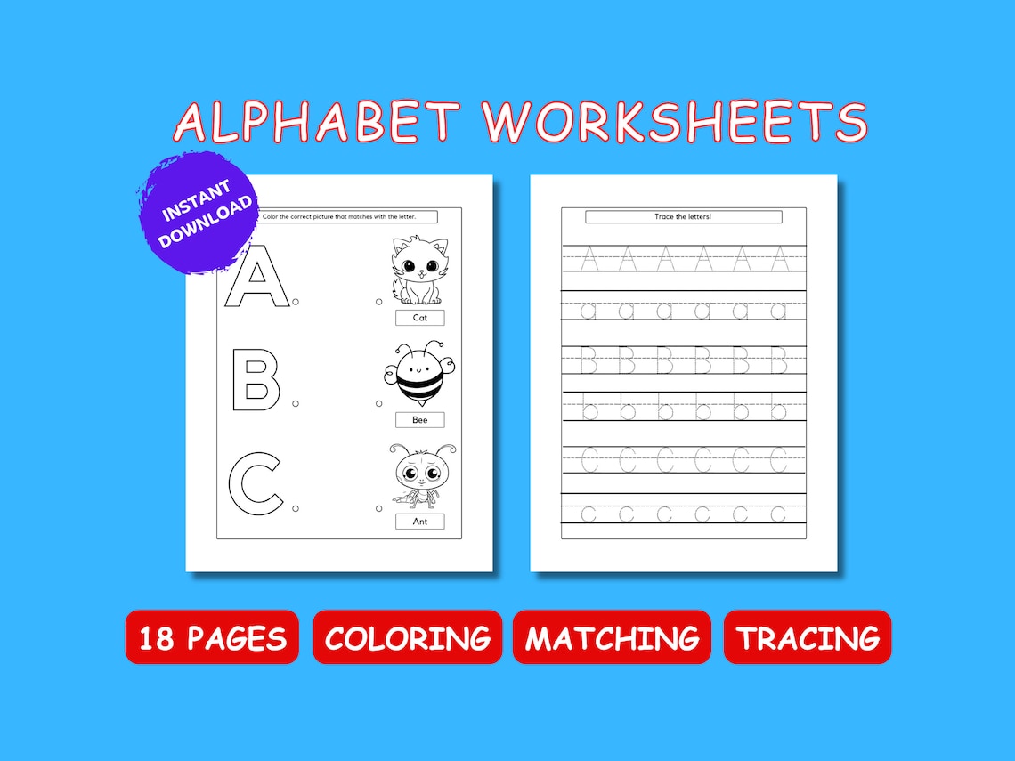 Coloring, Matching, Tracing Printable Alphabet Worksheet Preschool ...