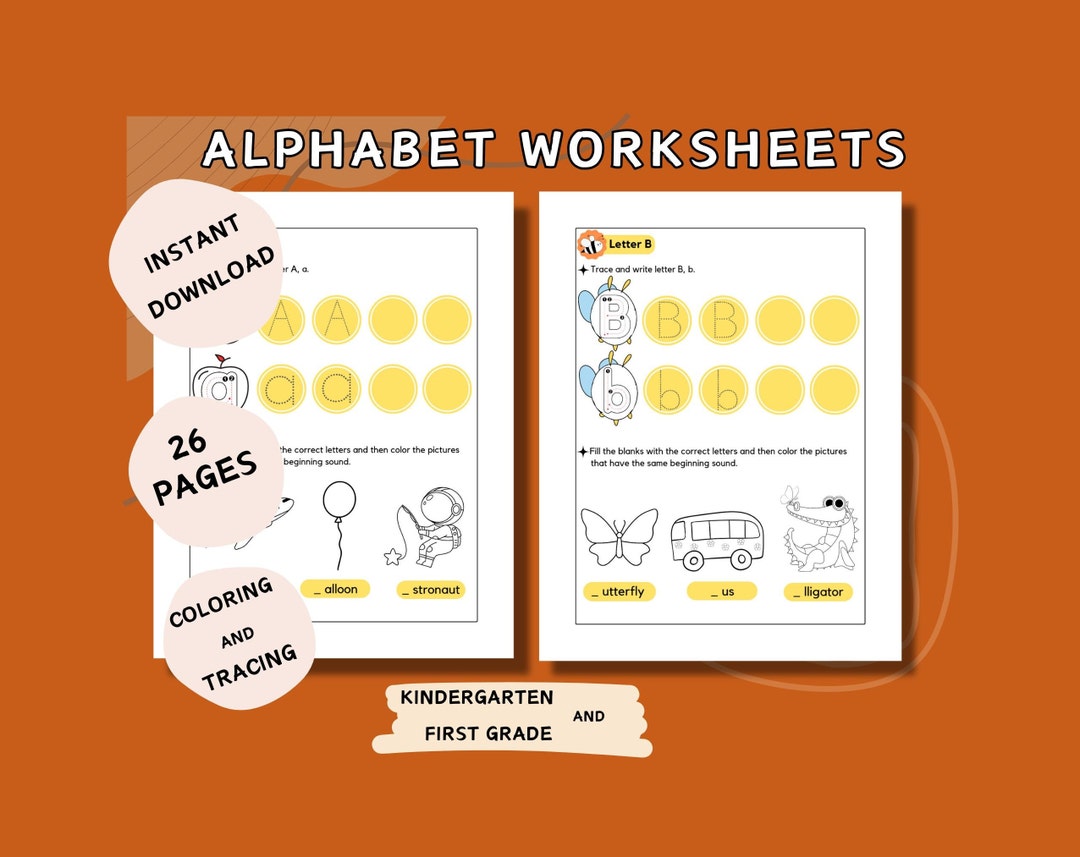 Kindergarten and First Grade Alphabet Worksheets- Digital Worksheet ...