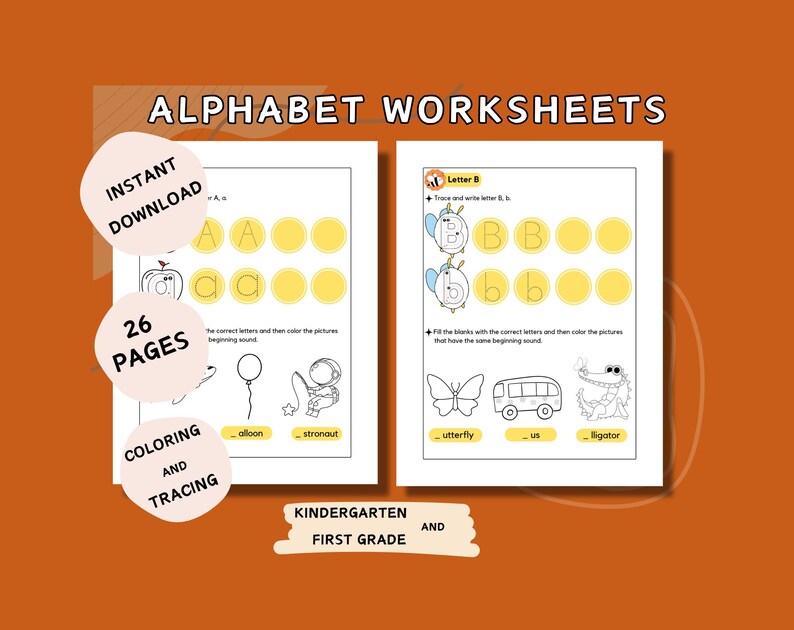 Kindergarten and First Grade Alphabet Worksheets- Digital Worksheet ...