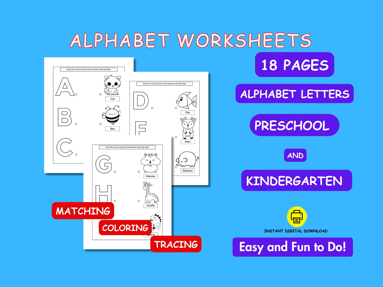 Coloring, Matching, Tracing Printable Alphabet Worksheet - Preschool ...