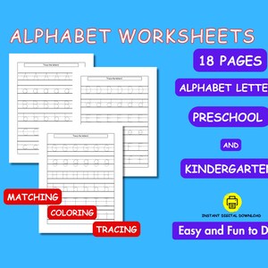 Coloring, Matching, Tracing Printable Alphabet Worksheet - Preschool ...