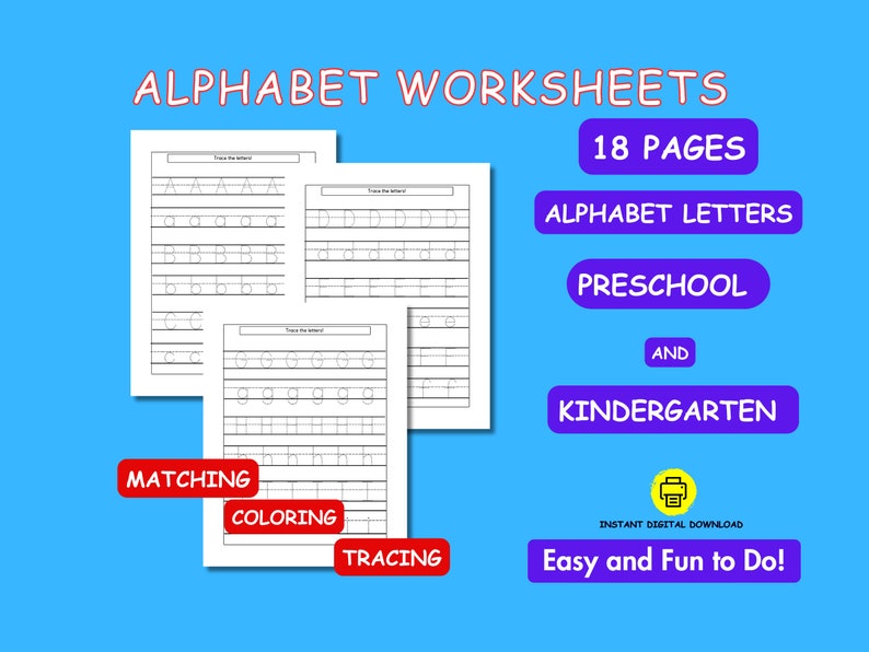 Coloring, Matching, Tracing Printable Alphabet Worksheet - Preschool ...