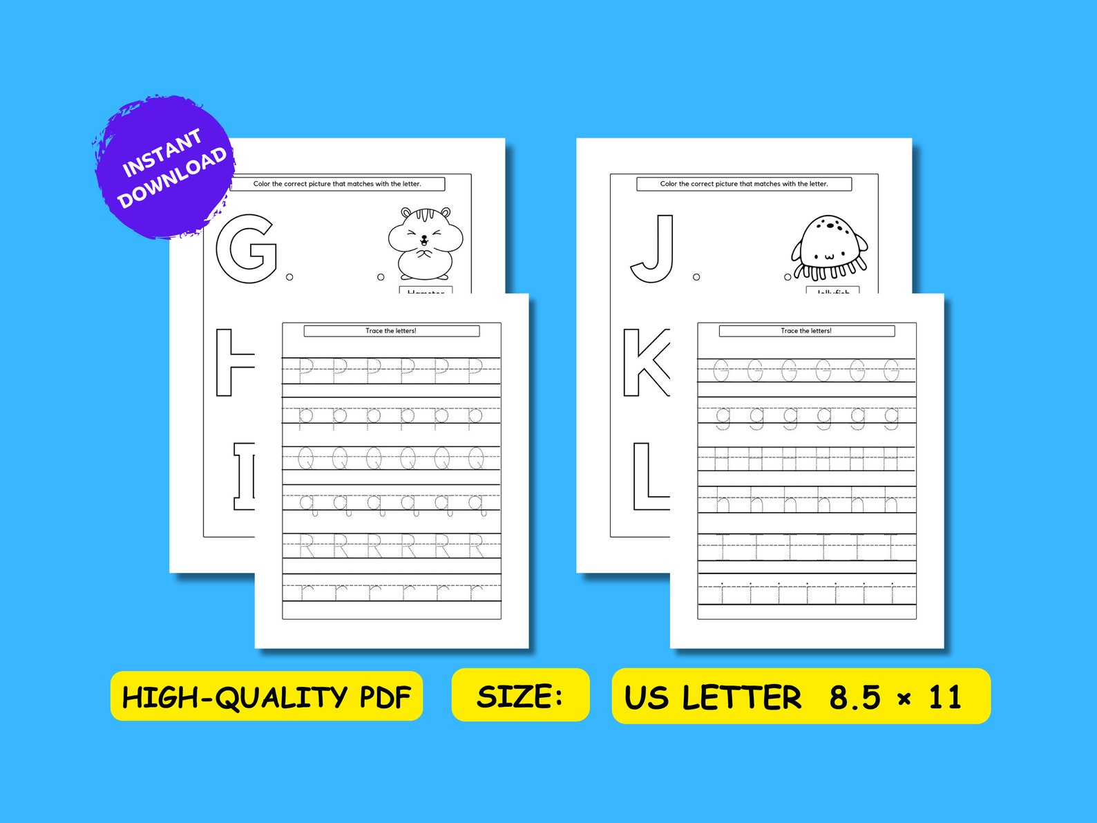 Coloring, Matching, Tracing Printable Alphabet Worksheet - Preschool ...
