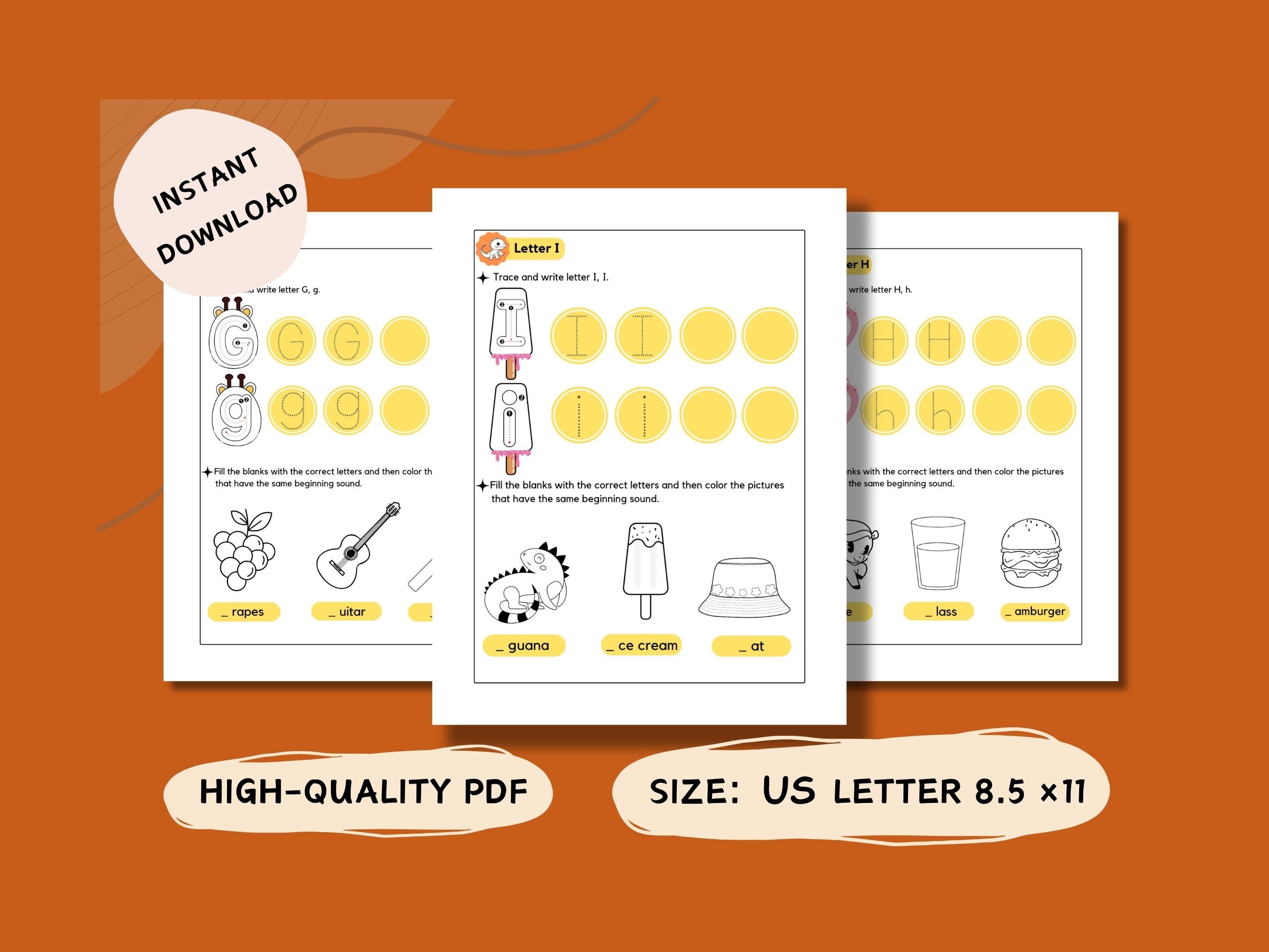 Kindergarten and First Grade Alphabet Worksheets- Digital Worksheet ...