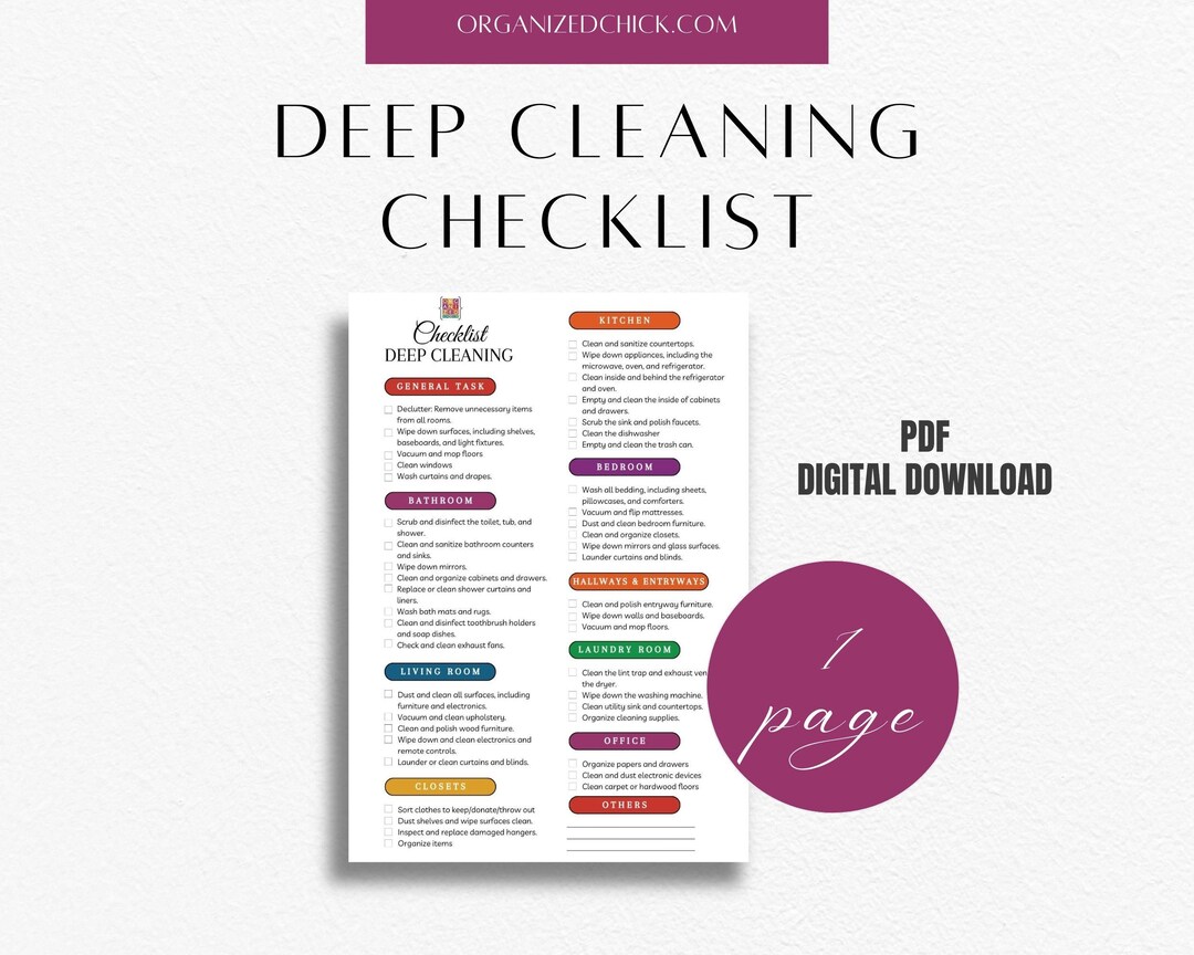 Deep Cleaning Checklist | Digital Download | PDF - Etsy