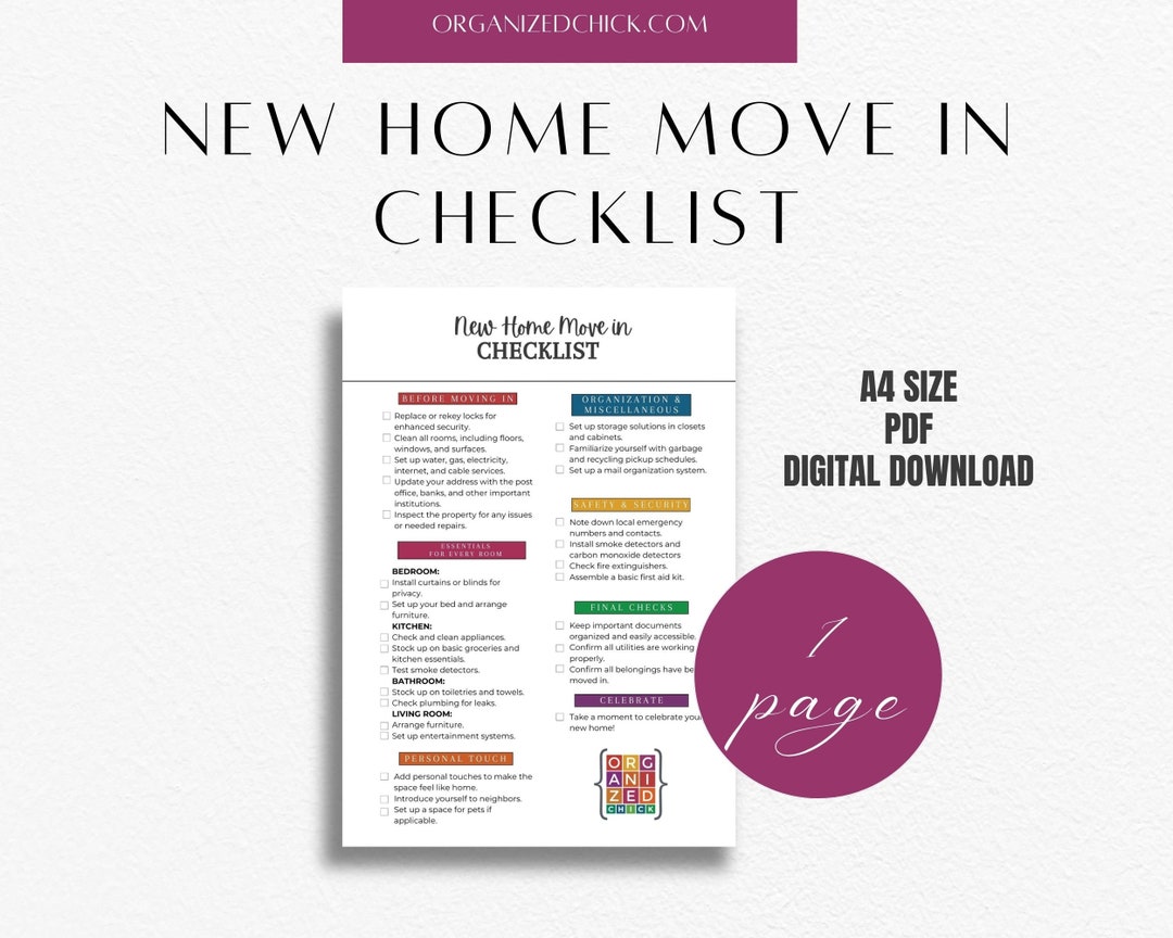 New Home Move-in Checklist | Digital Download | Printable | PDF - Etsy