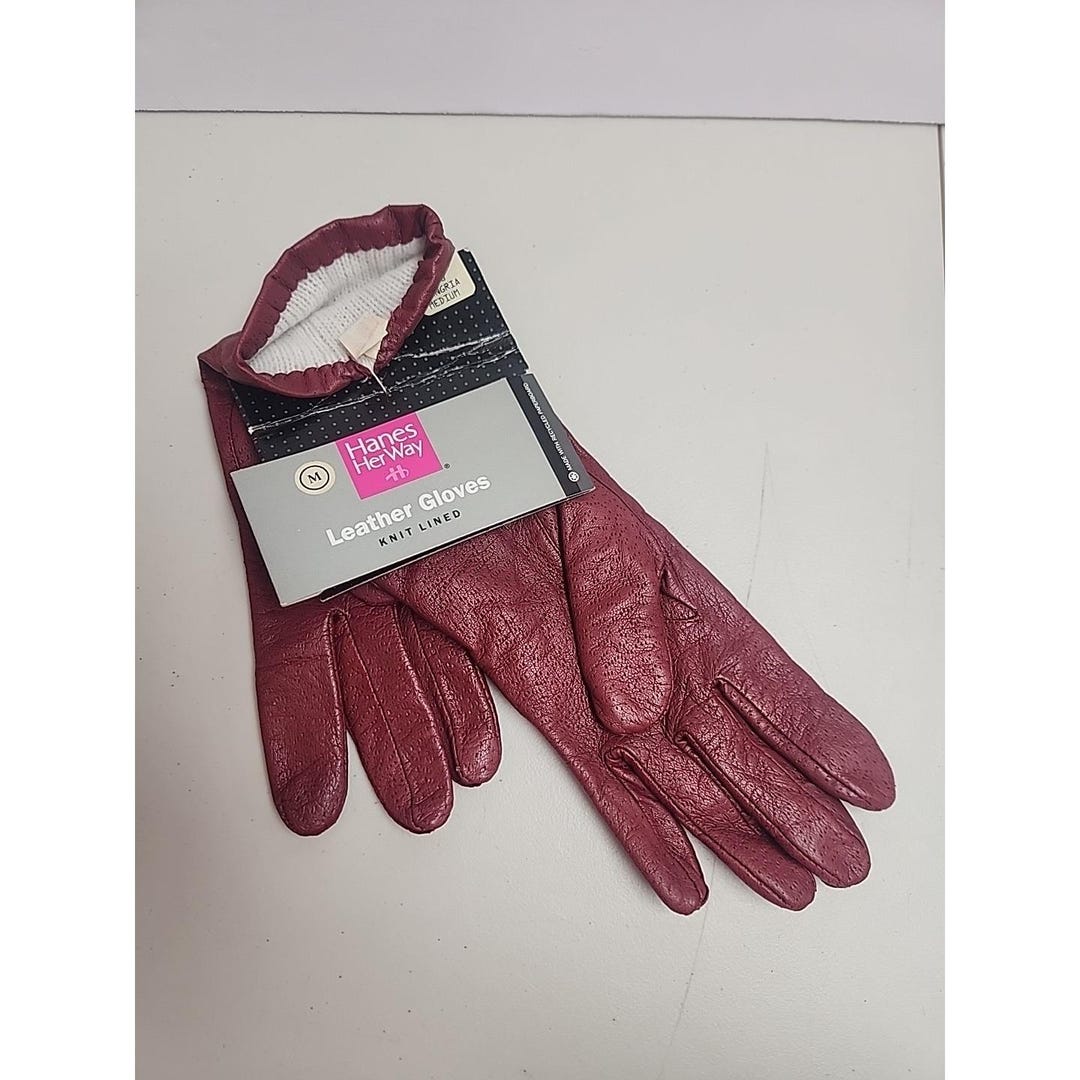 Vintagw Hanes Her Way Ladies Medium Genuine Leather Gloves Burgundy ...