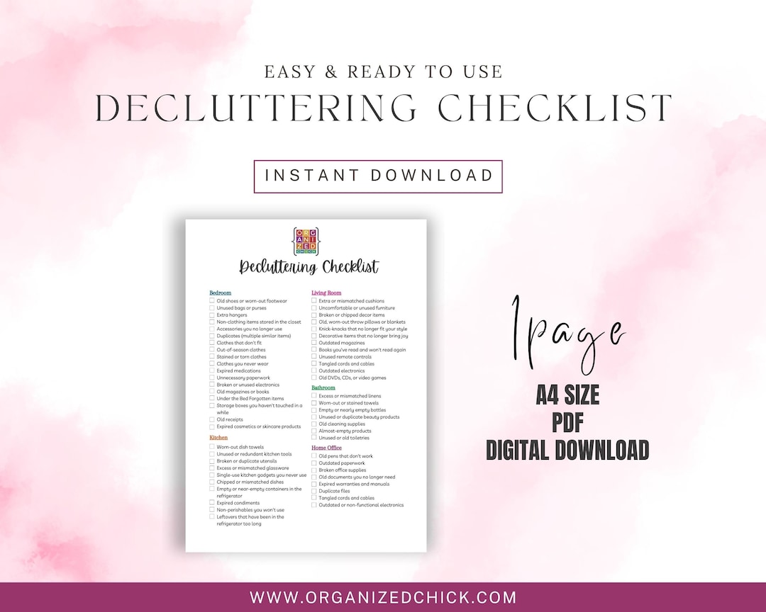 Decluttering Checklist | Digital Download | Printable | PDF - Etsy