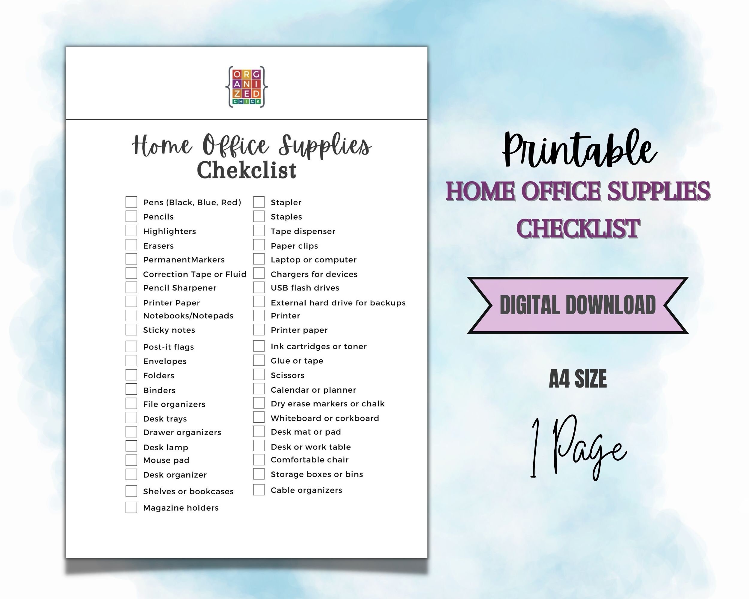Printable Home Office Supplies Checklist | Digital Download | PDF ...