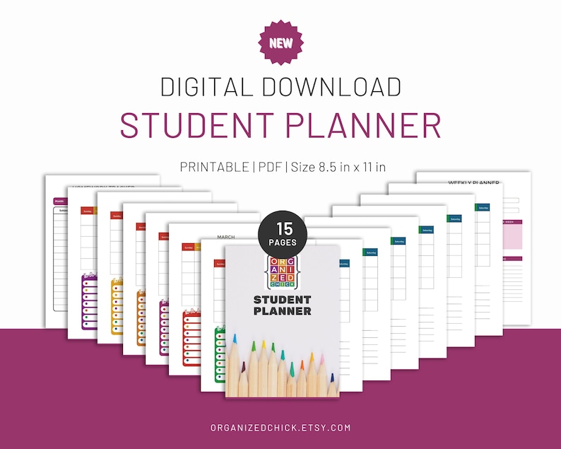 Printable Student Planner Bundle | Homework Tracker | Monthly Planner ...