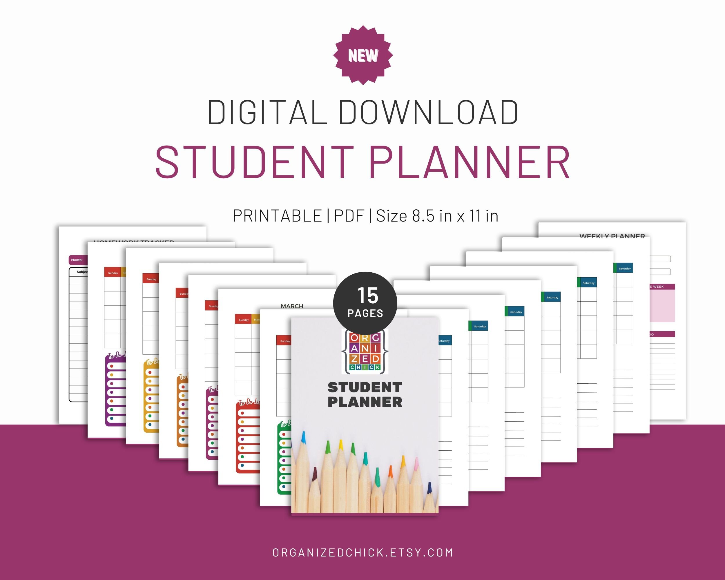 Printable Student Planner Bundle Homework Tracker Monthly Planner ...