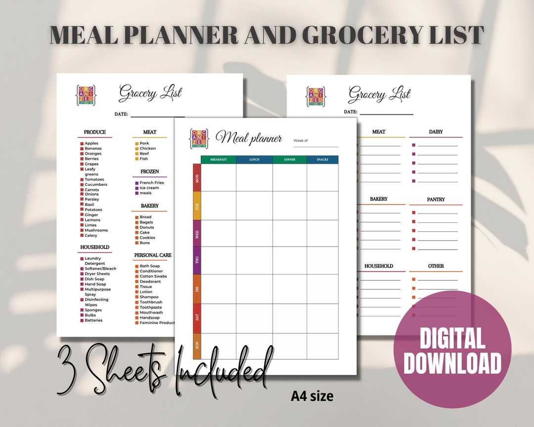 Printable Meal Planner | Grocery List | Digital Download | PDF - Etsy