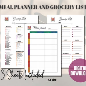 Printable Meal Planner | Grocery List | Digital Download | PDF - Etsy