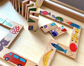 Animal Picture Dominoes Wooden Domino Puzzle Brain Development Toddler Toys Boy Girl Gift Toddler Gift 2 3 4 Years Old Kids Toys Etsy
